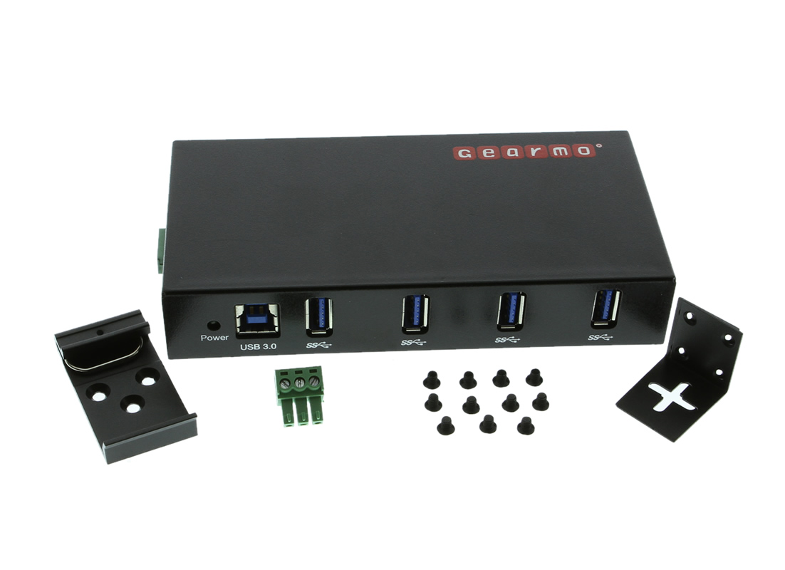4-Port USB 3.0 Rugged Industrial Din Rail Mount Hub