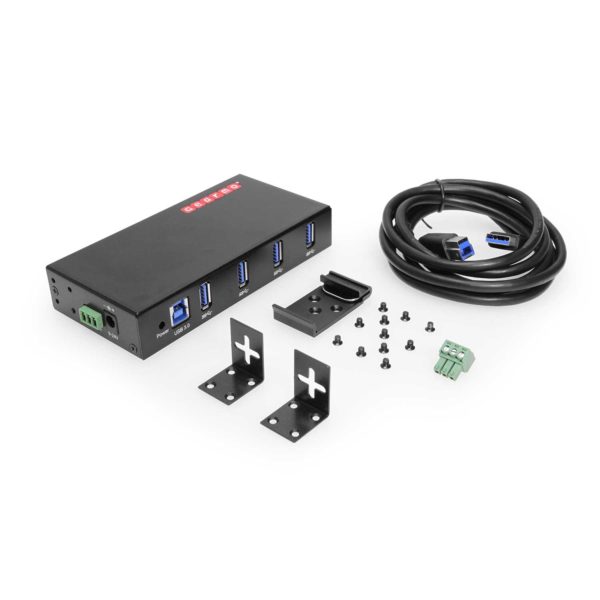 4-Port USB 3.0 Rugged Industrial Din Rail Mount Hub