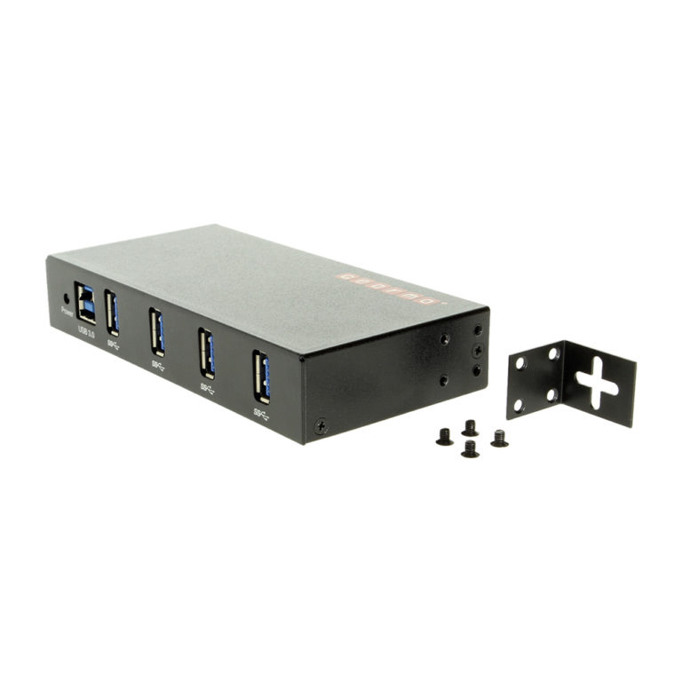 USB 3.0 4 Port Rugged Industrial Din Rail Mount Hub w/Power Adapter