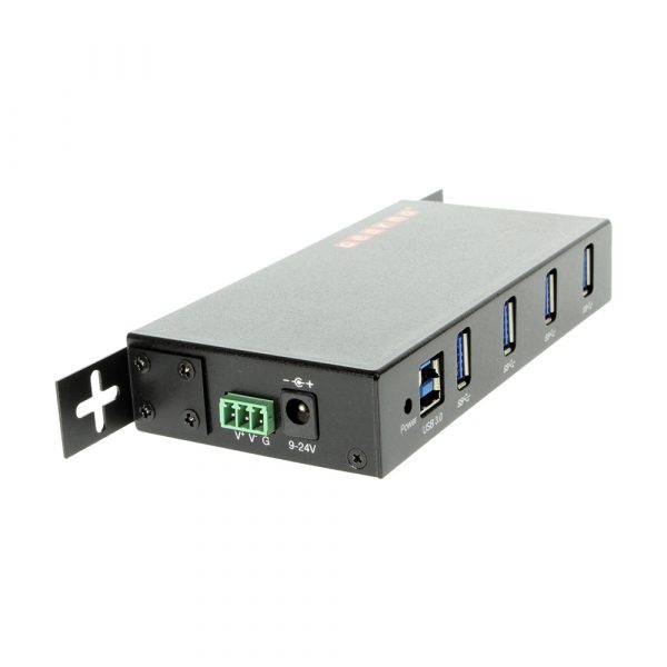 USB 3.0 4 Port Rugged Industrial Din Rail Mount Hub w/Power Adapter