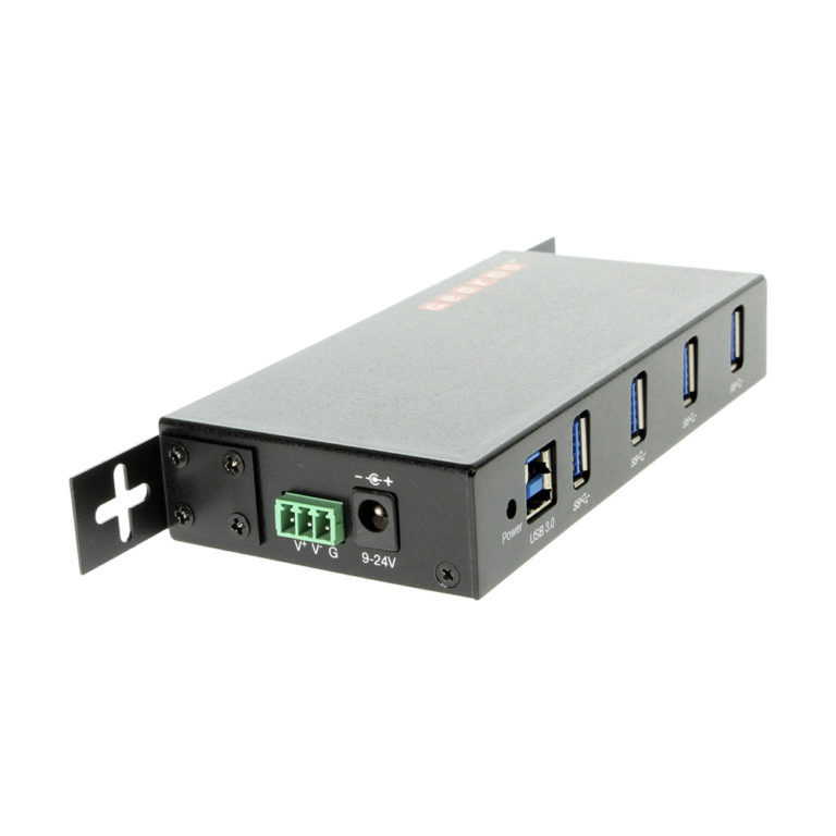 USB 3.0 4 Port Rugged Industrial Din Rail Mount Hub w/Power Adapter