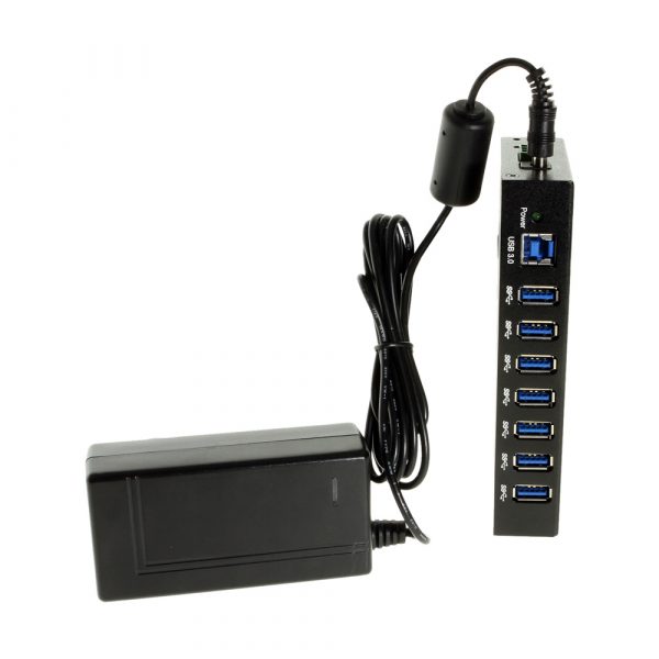 USB 3.0 7 Port Din Rail Mountable Hub Metal Chassis Power Adapter