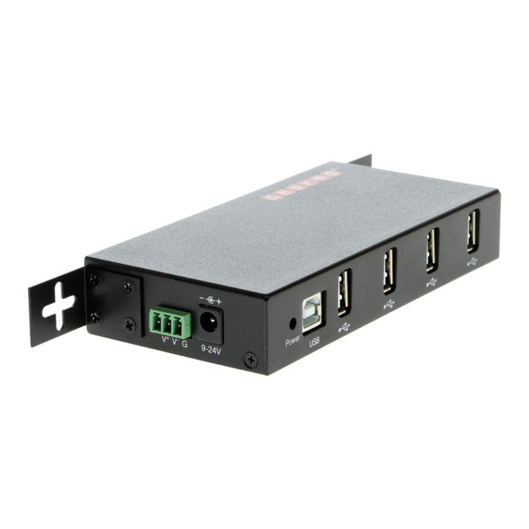 4 Port USB 2.0 Rugged Metal DIN Rail Mount Hub w/Power Adapter