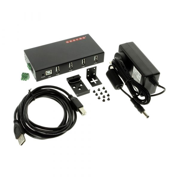 4 Port USB 2.0 Rugged Metal DIN Rail Mount Hub w/Power Adapter