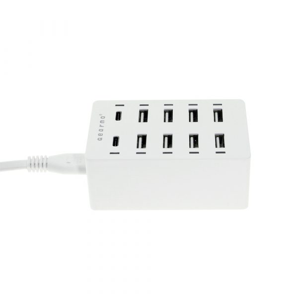 USB 10 Port Home Charger 60W with 2 USB-C and 8 USB-A Ports