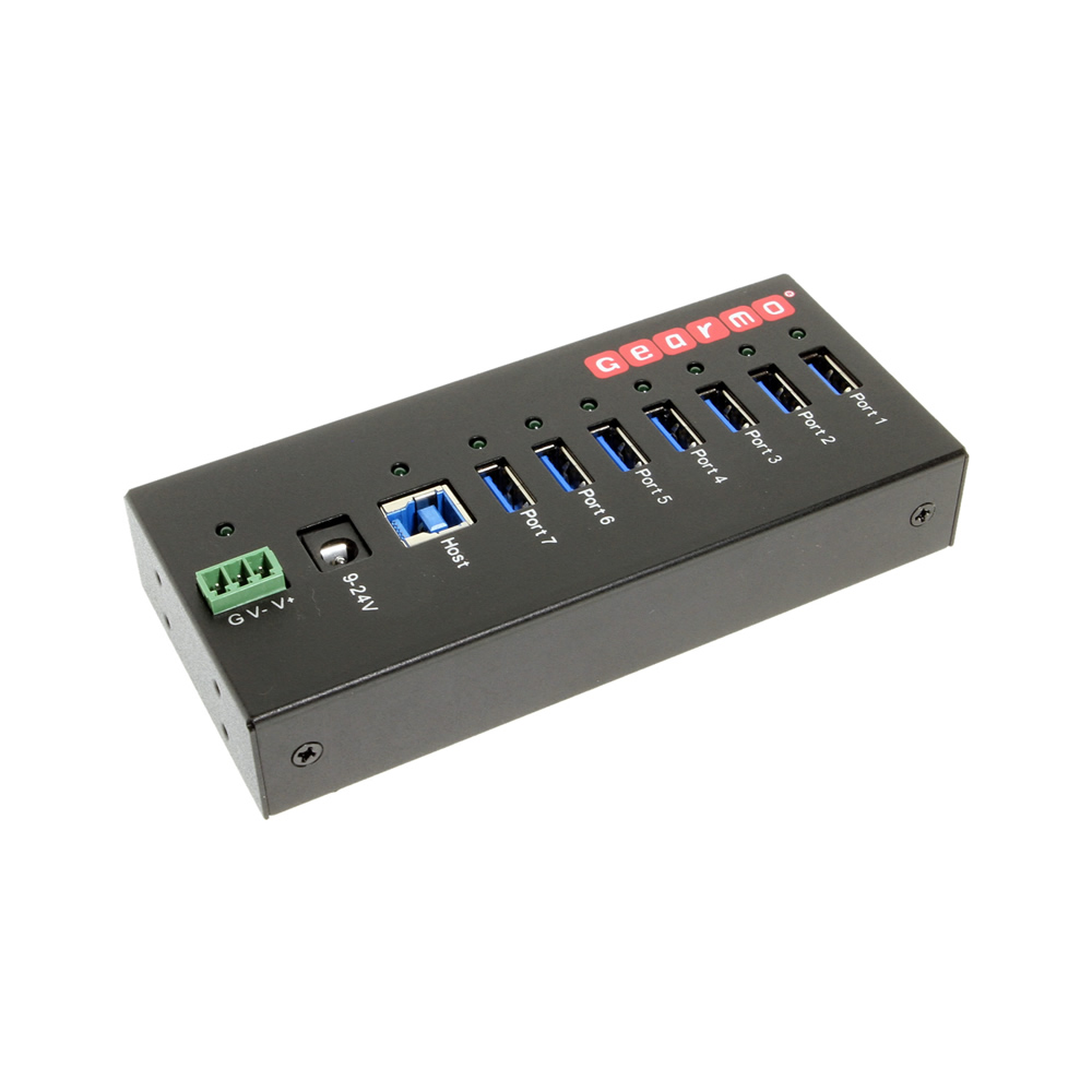 USB 3.0 7 Port Industrial Metal Hub w/15KV ESD Protection & Mounting